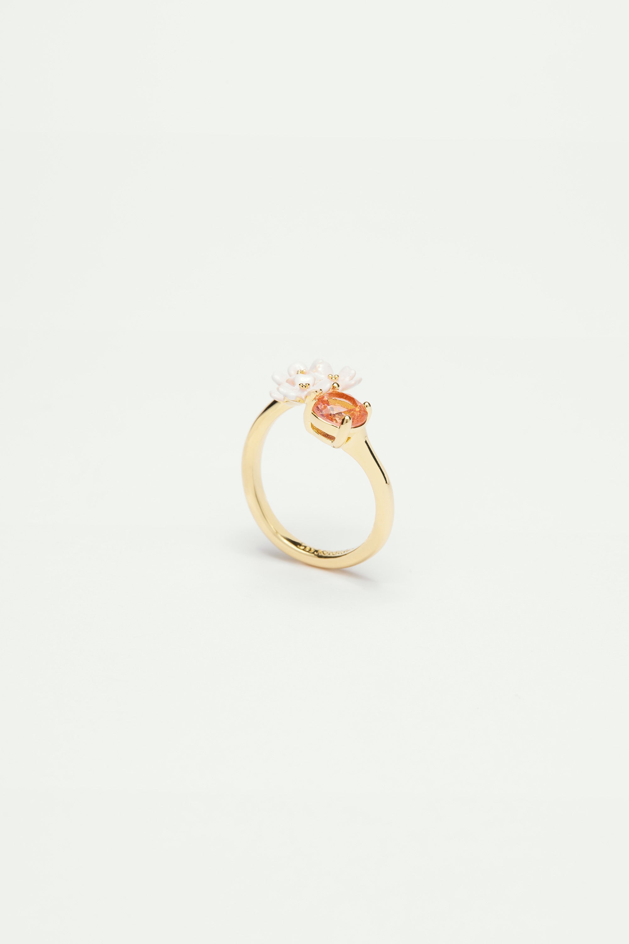 Verbena flower and round stone adjustable me and you ring