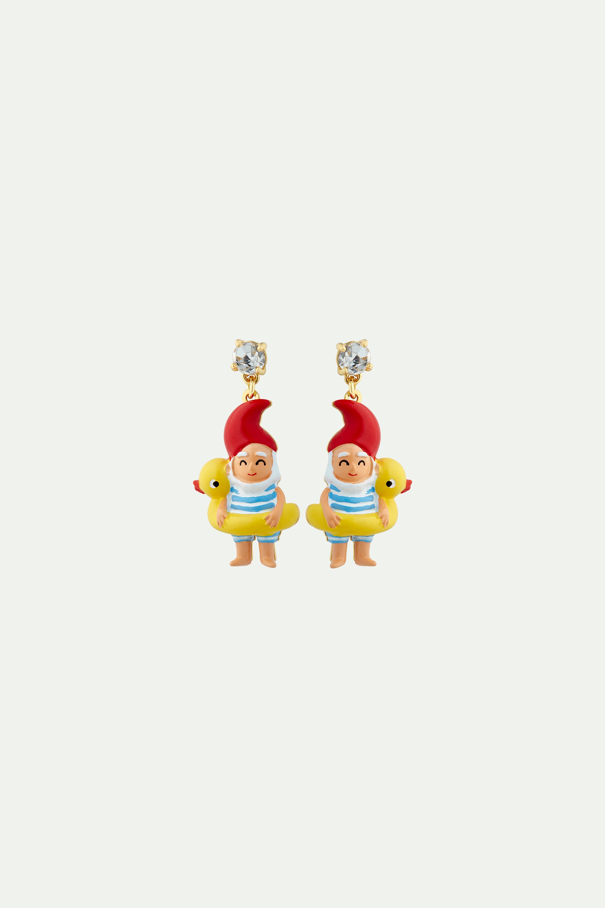 Garden gnome and inflatable duck ring earrings